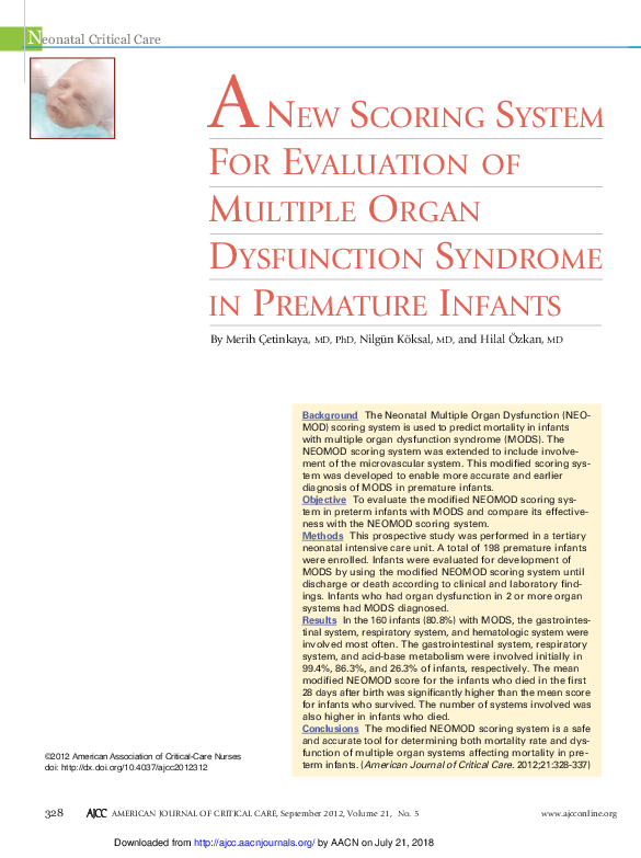(PDF) A New Scoring System For Evaluation of Multiple Organ Dysfunction ...