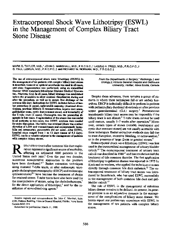 (PDF) Extracorporeal Shock Wave Lithotripsy (ESWL) in the Management of Complex Biliary Tract ...