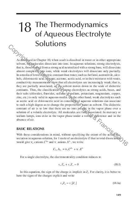 (PDF) The Thermodynamics of Aqueous Electrolyte Solutions