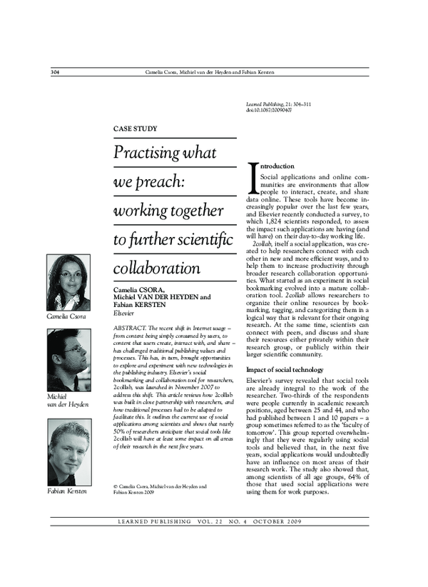 (PDF) Practising what we preach: working together to further scientific ...