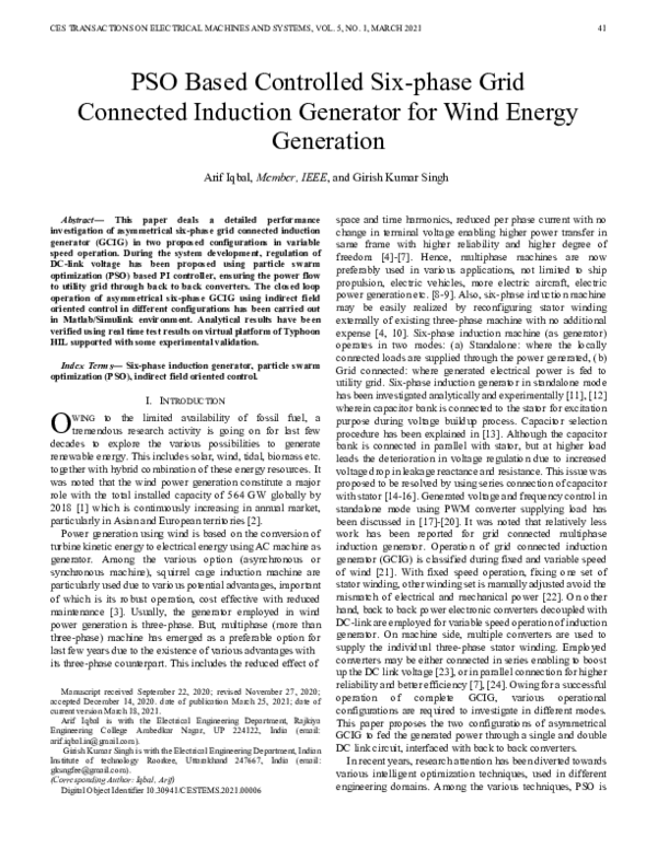 Pdf Pso Based Controlled Six Phase Grid Connected Induction Generator For Wind Energy Generation