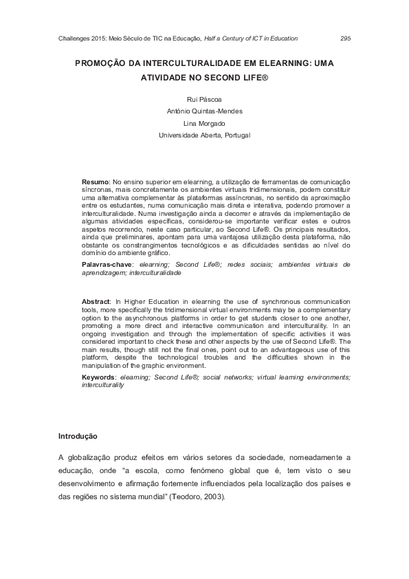 (PDF) Promoção da interculturalidade em eLearning: uma actividade no ...