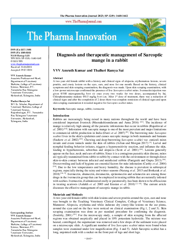 (PDF) Diagnosis and therapeutic management of Sarcoptic mange in a ...