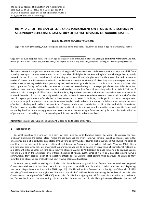 (PDF) The Impact of the Ban of Corporal Punishment on Students ...