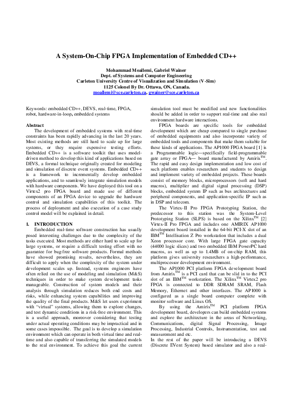 (PDF) A system-on-chip FPGA implementation of embedded CD++ | Gabriel ... (PDF) A system-on-chip FPGA implementation of embedded CD++ | Gabriel ...