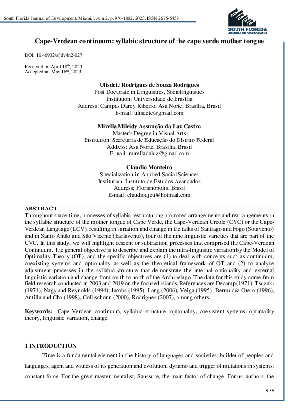 (PDF) Cape-Verdean continuum: syllabic structure of the cape verde ...