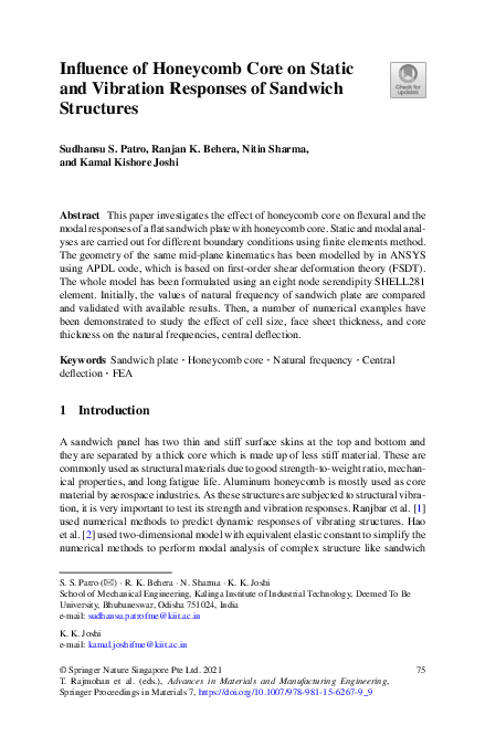 (PDF) Influence of Honeycomb Core on Static and Vibration Responses of Sandwich Structures