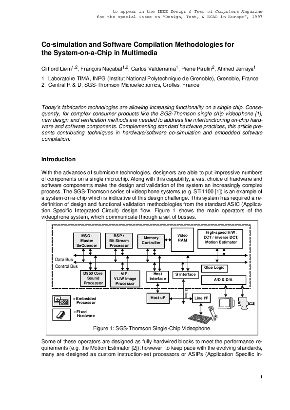 (PDF) Co-simulation and Software Compilation Methodologies for the System-on-a-Chip in Multimedia