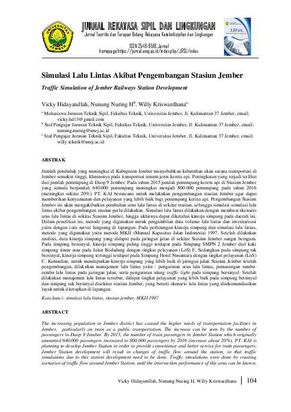 (PDF) Simulasi Lalu lintas Akibat Pengembangan Stasiun Jember