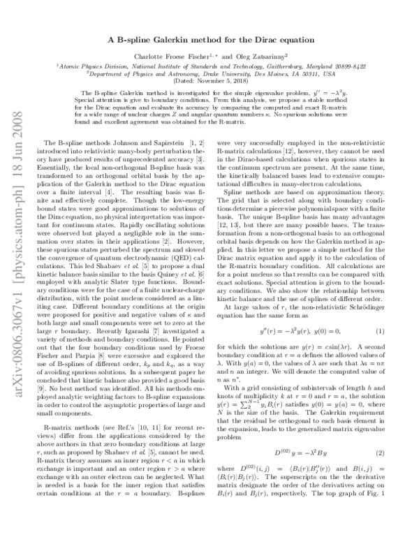 (PDF) A B-spline Galerkin method for the Dirac equation