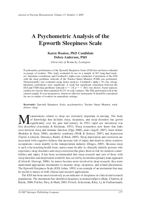 (PDF) A Psychometric Analysis of the Epworth Sleepiness Scale