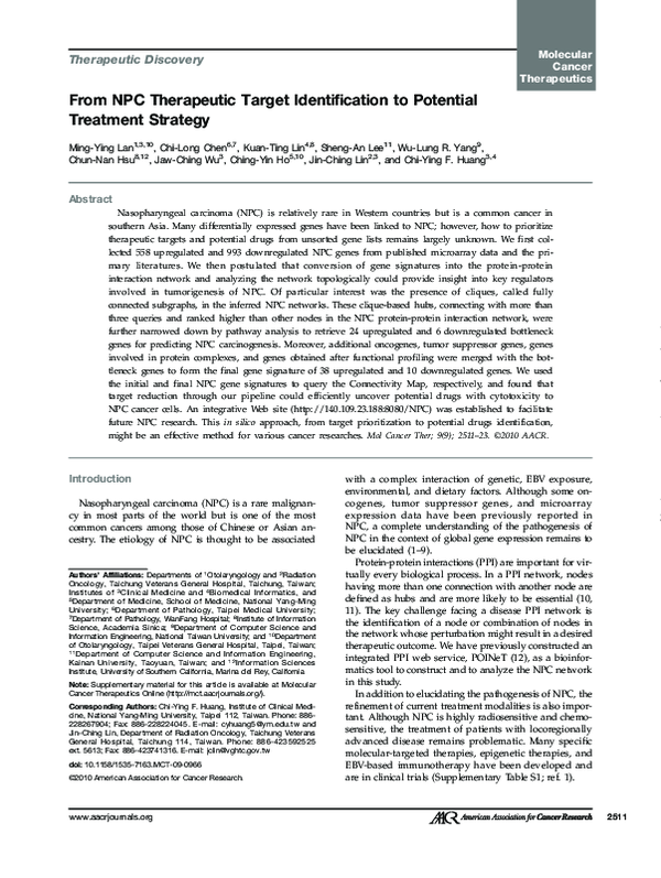 (PDF) From NPC Therapeutic Target Identification to Potential Treatment ...
