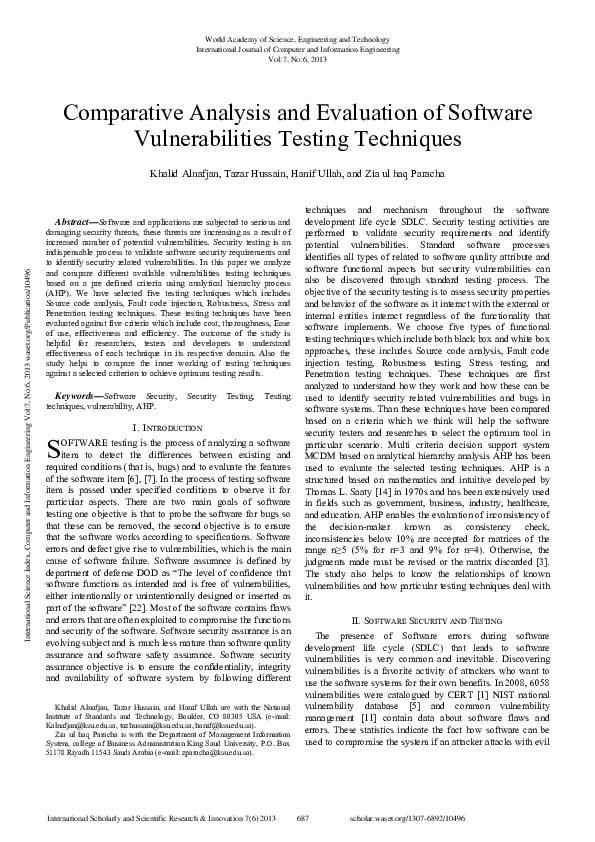 Pdf Comparative Analysis And Evaluation Of Software Vulnerabilities Testing Techniques