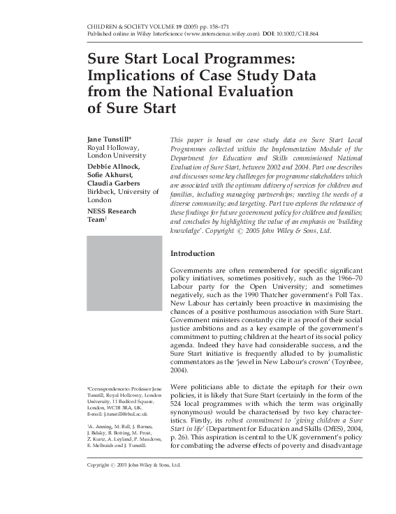 (PDF) Sure Start Local Programmes: implications of case study data from ...