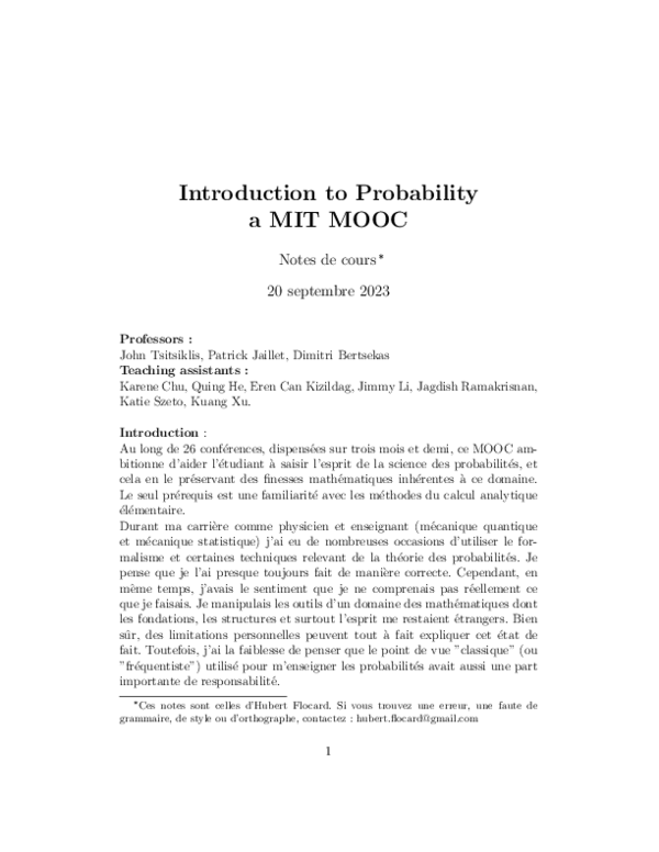 (PDF) Introduction to Probability a MIT MOOC