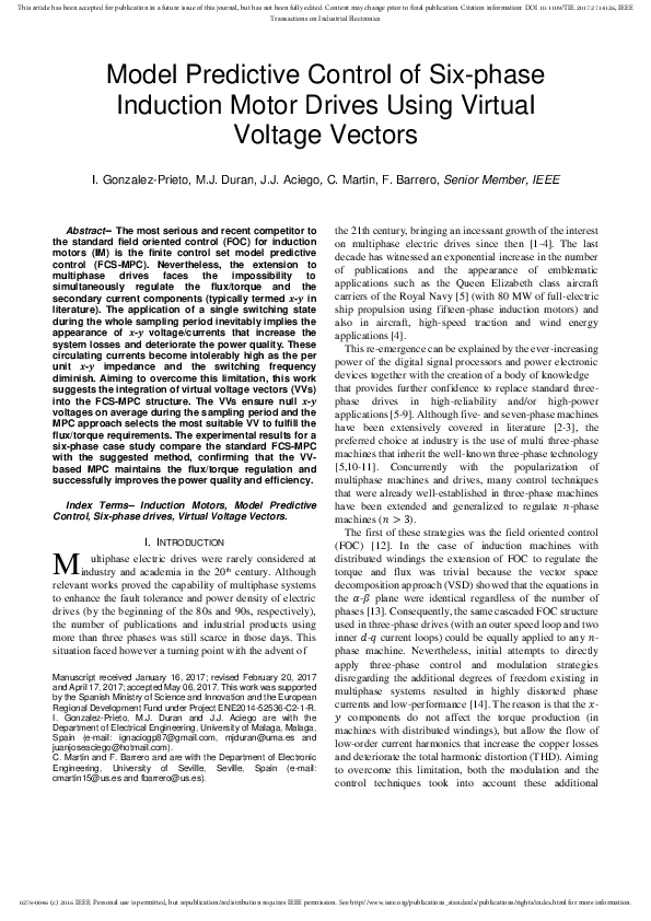 (PDF) Model Predictive Control of Six-Phase Induction Motor Drives ...