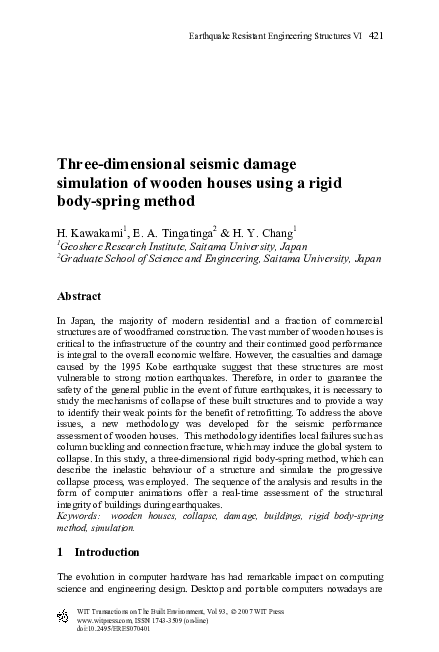 (PDF) Three-dimensional seismic damage simulation of wooden houses using a rigid body-spring method