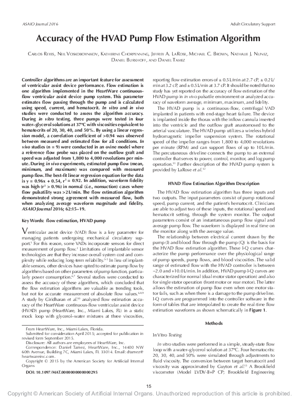 (PDF) Accuracy of the HVAD Pump Flow Estimation Algorithm