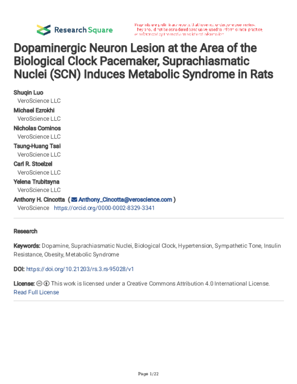 (PDF) Dopaminergic Neuron Lesion at the Area of the Biological Clock ...