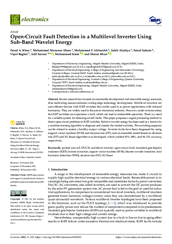 Pdf Open Circuit Fault Detection In A Multilevel Inverter Using Sub