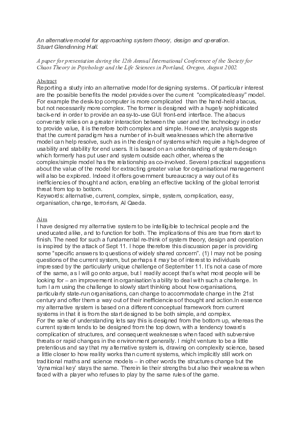 (DOC) An alternative model for approaching system theory, design and operation | Stuart G Hall ...
