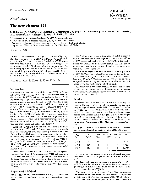 (PDF) The new element 111 | Gottfried Münzenberg - Academia.edu