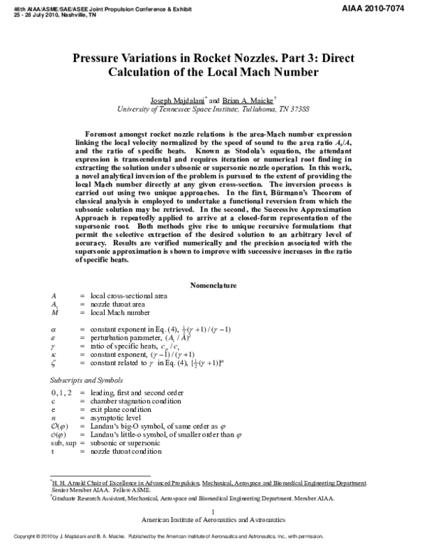 (PDF) Pressure Variations in Rocket Nozzles. Part 3: Direct Calculation ...