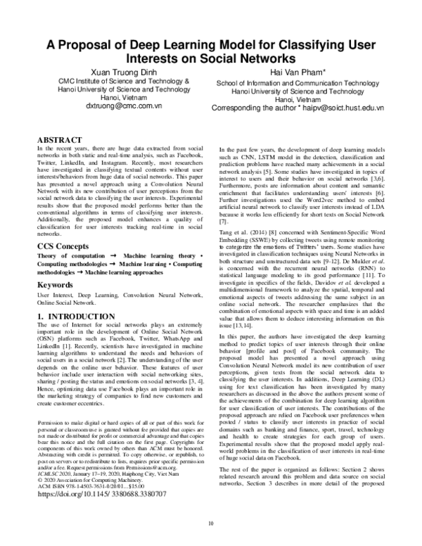 (PDF) A Proposal of Deep Learning Model for Classifying User Interests on Social Networks