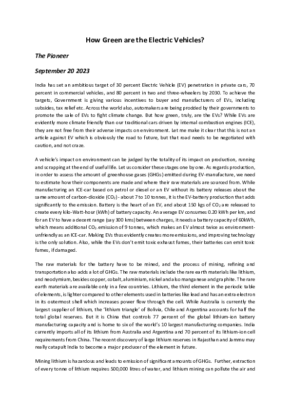 (PDF) How Green are the Electric Vehicles