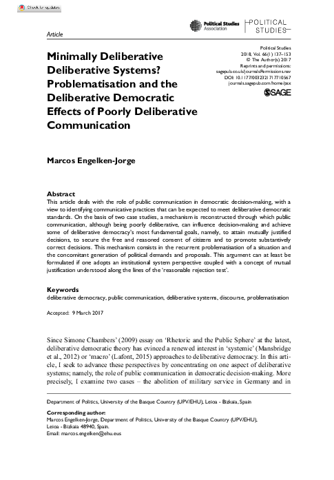 (PDF) Minimally Deliberative Deliberative Systems? Problematisation and the Deliberative ...