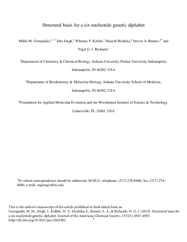 (PDF) Structural basis for a six nucleotide genetic alphabet