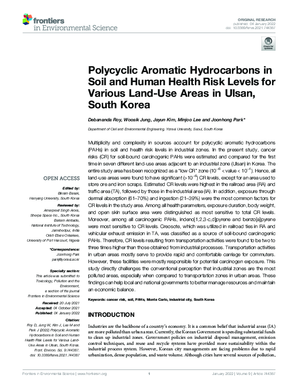 (PDF) Polycyclic Aromatic Hydrocarbons in Soil and Human Health Risk Levels for Various Land-Use ...