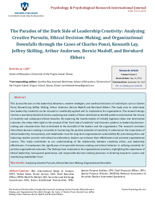 (PDF) The Paradox of the Dark Side of Leadership Creativity: Analyzing ...