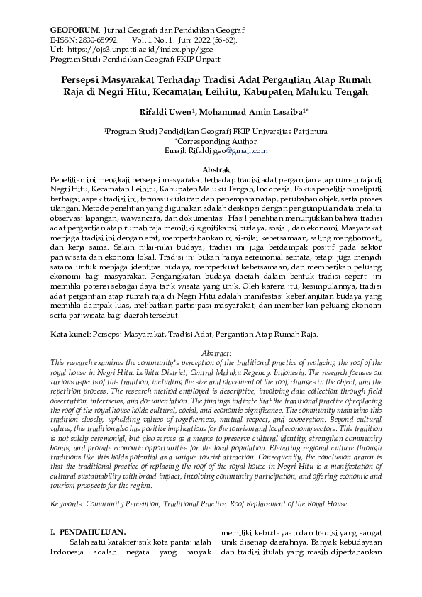 (PDF) Persepsi Masyarakat Terhadap Tradisi Adat Pergantian Atap Rumah ...