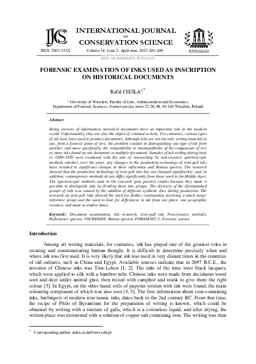 (PDF) Forensic Examination of Inks Used as Inscription on Historical ...