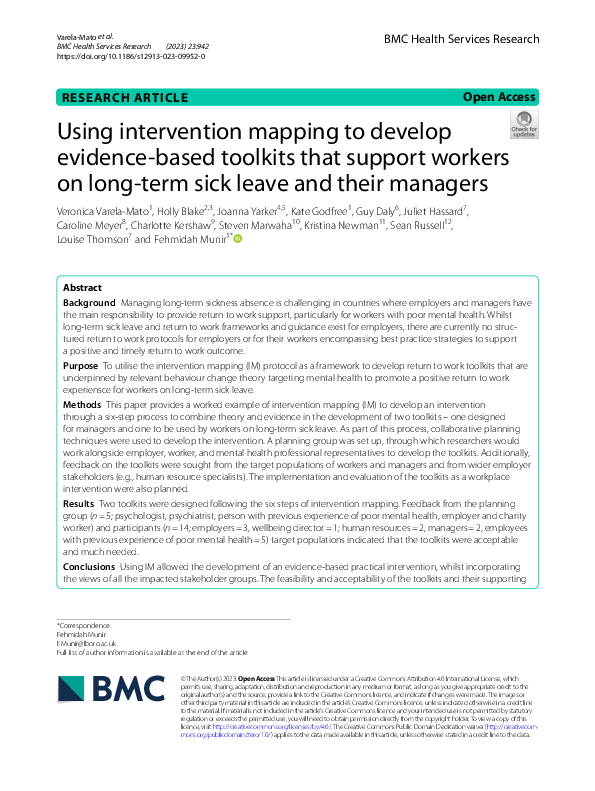 (PDF) Using intervention mapping to develop evidence-based toolkits that support workers on long ...