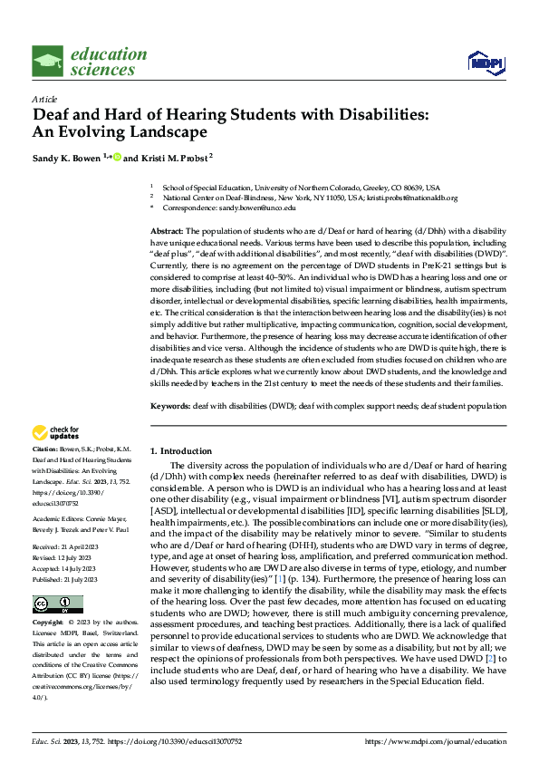 (PDF) Deaf and Hard of Hearing Students with Disabilities: An Evolving ...