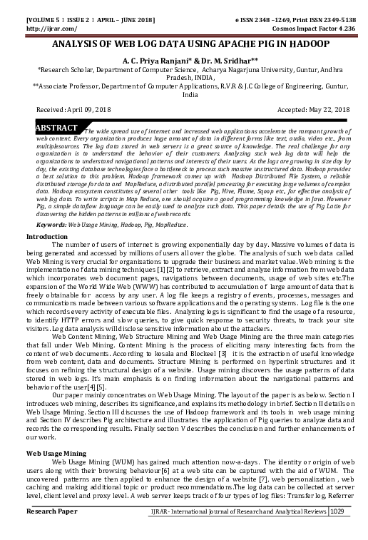 (PDF) Analysis of Web Log Data Using Apache Pig in Hadoop