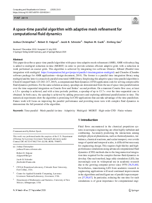 Pdf A Space Time Parallel Algorithm With Adaptive Mesh Refinement For
