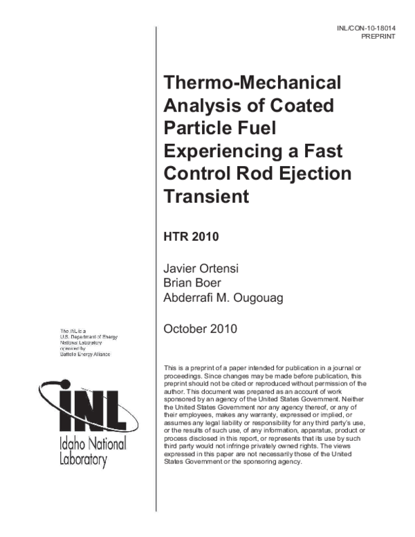(PDF) ThermoMechanical Analysis of Coated Particle Fuel Experiencing a Fast Control Rod Ejection ...