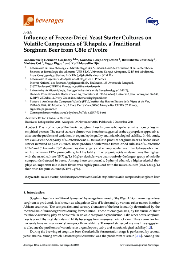 (PDF) Influence of Freeze-Dried Yeast Starter Cultures on Volatile ...