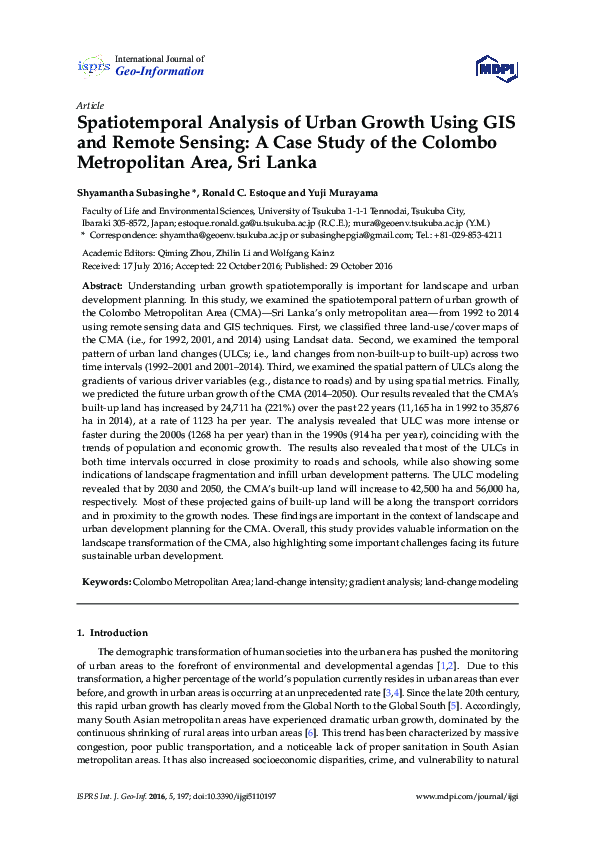 Pdf Spatiotemporal Analysis Of Urban Growth Using Gis And Remote