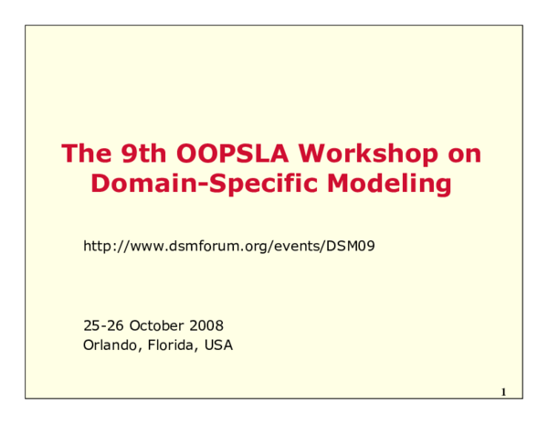 (PDF) The 9th OOPSLA workshop on domain-specific modeling