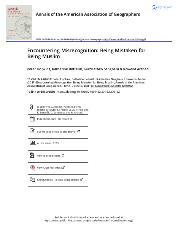 (PDF) Encountering Misrecognition: Being Mistaken for Being Muslim