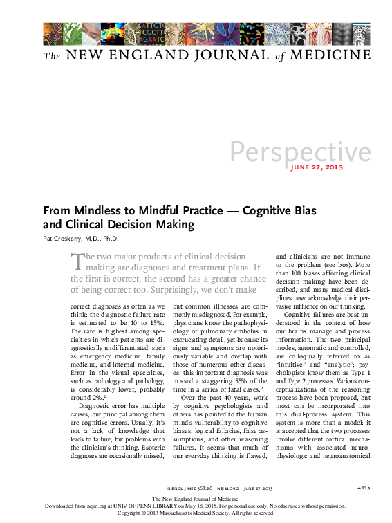 (PDF) From Mindless to Mindful Practice — Cognitive Bias and Clinical Decision Making