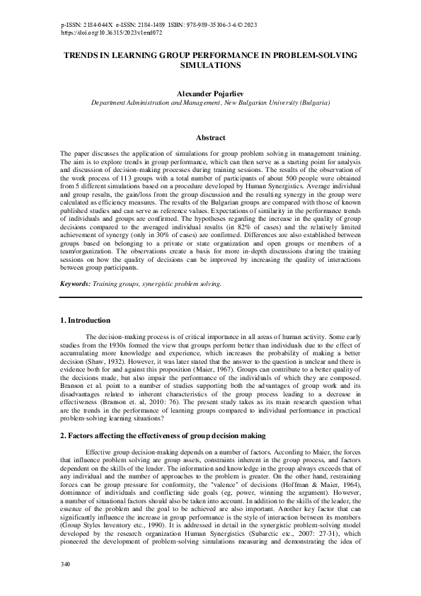 (PDF) TRENDS IN LEARNING GROUP PERFORMANCE IN PROBLEM-SOLVING SIMULATIONS