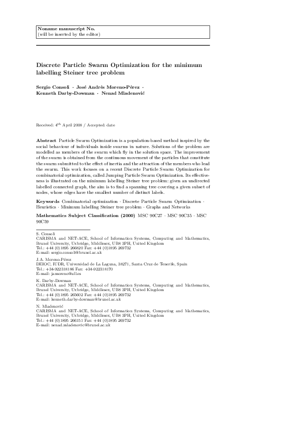 Pdf Discrete Particle Swarm Optimization For The Minimum Labelling 6472