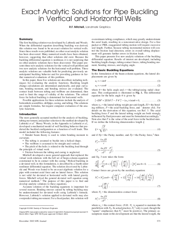 (PDF) Exact Analytic Solutions for Pipe Buckling in Vertical and ...