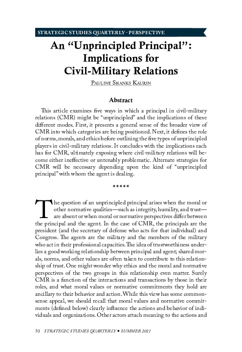 (PDF) An “Unprincipled Principal”: Implications for Civil-Military ...