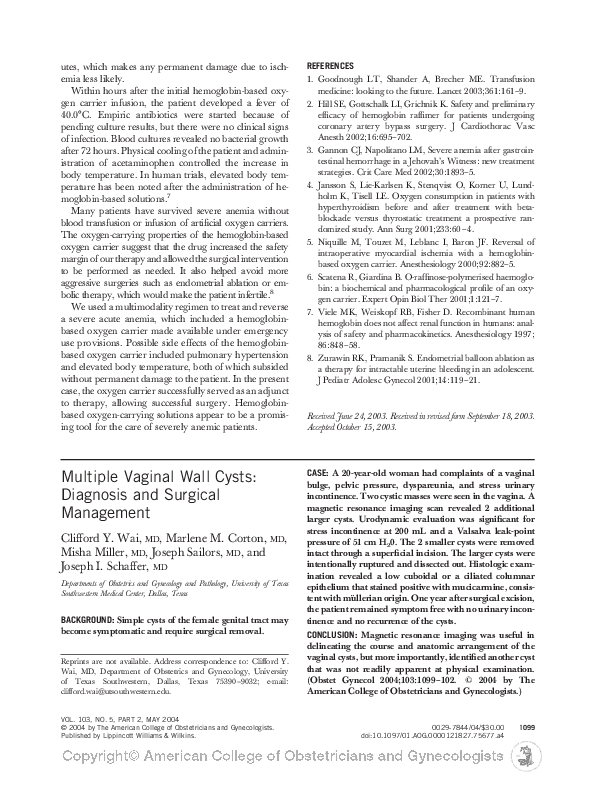 (PDF) Multiple Vaginal Wall Cysts: Diagnosis and Surgical Management